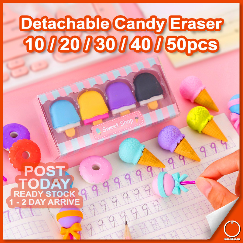 𝐂𝐔𝐓𝐄-𝐅𝐈𝐗 10/20/30/40/50pcs 4 In 1 Detachable Eraser Set Dessert School ...