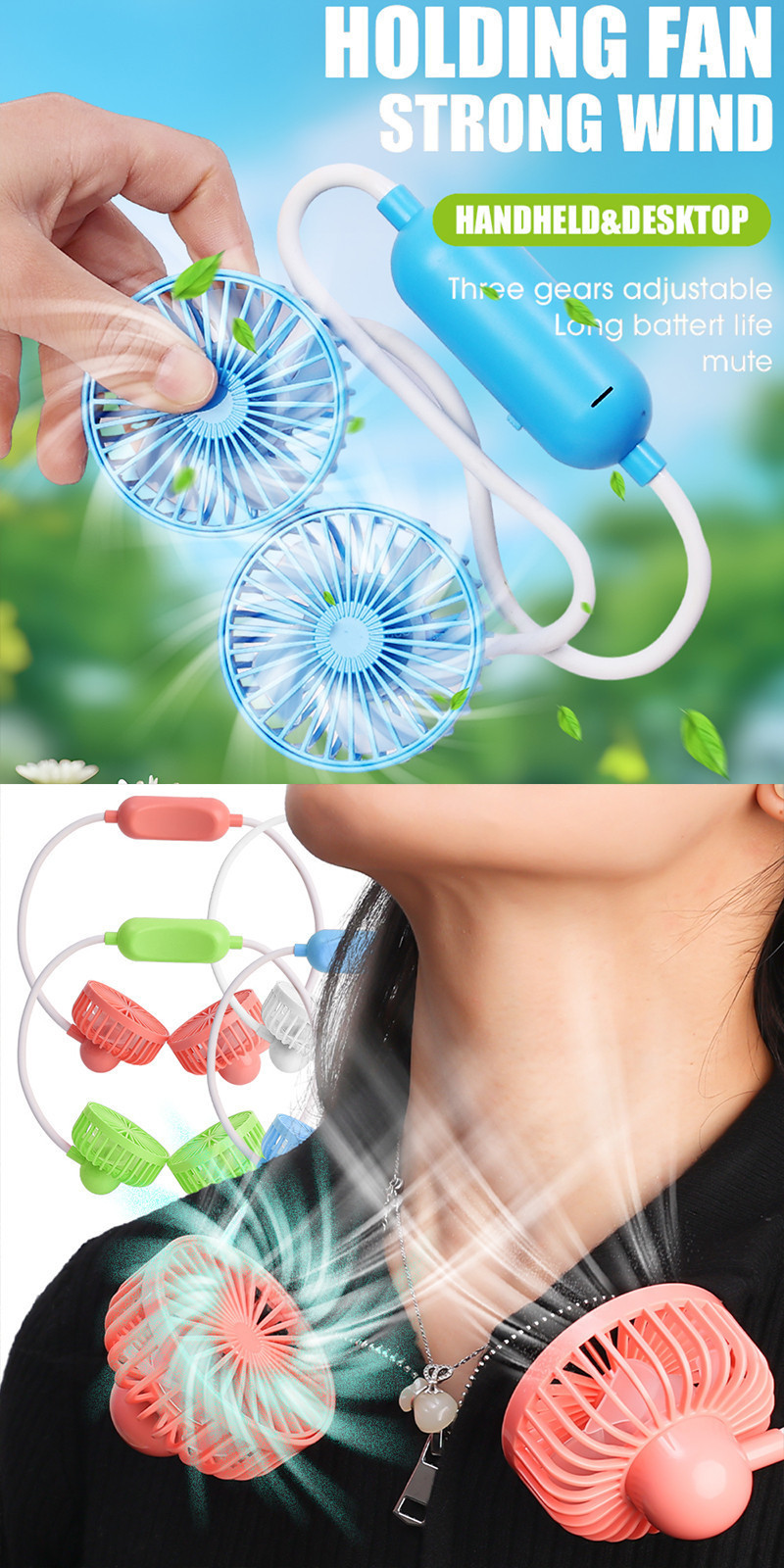 Summer 360 Degrees Bendable USB Chargeable Mini Hanging Neck Fan ...