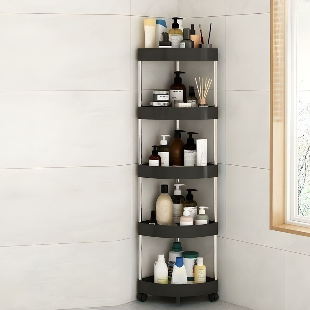 ISTOR😺3/5 LAYER BATHROOM RACK WITH WHEEL CORNER SHELF STORAGE TROLLEY ...