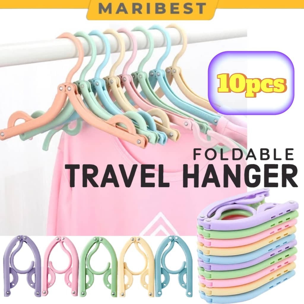 10PCS Folding Hanger Portable Travel Foldable Plastic Hanger Non-slip ...
