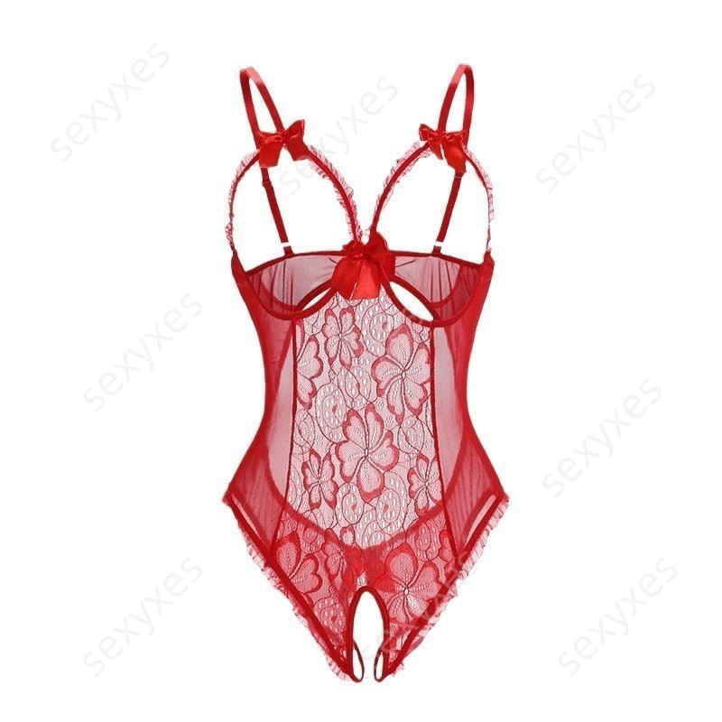 Women's Sexy Lingerie Open Bust Teddy Backless Bodysuit Onesie Full Open Bra Crotchless MD0518 ...