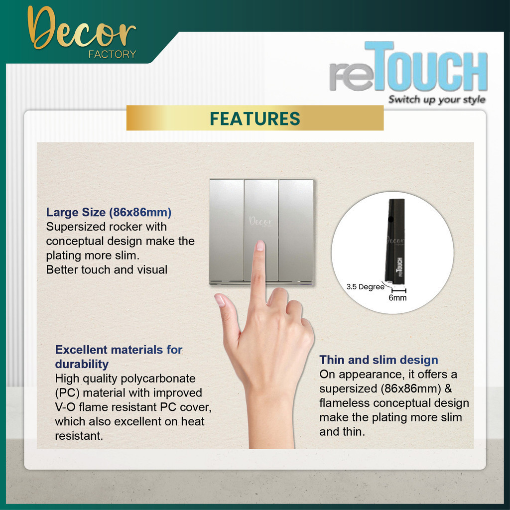 [SIRIM] RETOUCH ELEGANCE SENSE Switch Socket Modern Design Wall Slim ...