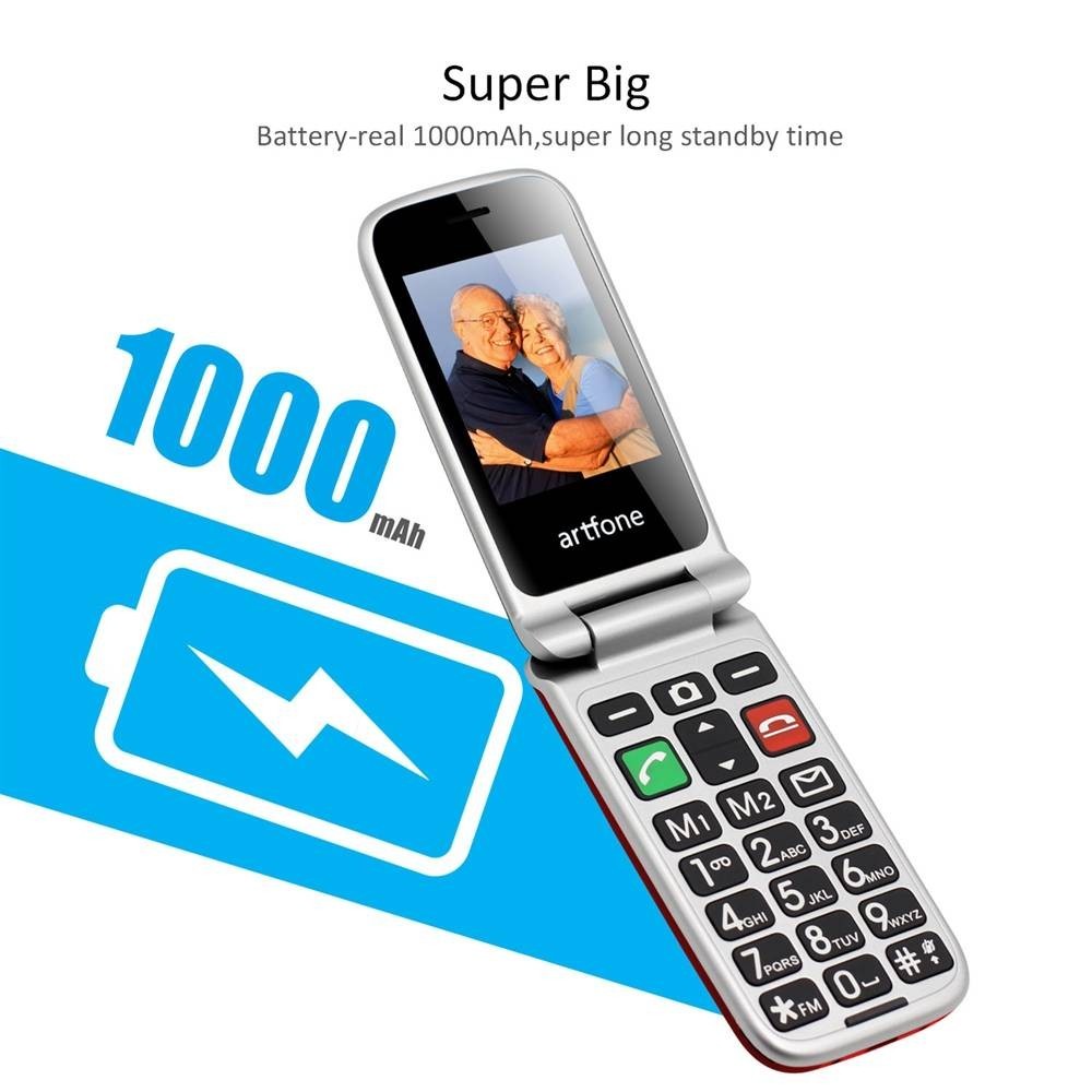 Artfone CF241A Flip Senior Mobile Phone With Charging Cradle For Elderly Unlocked Celulares Dual ...