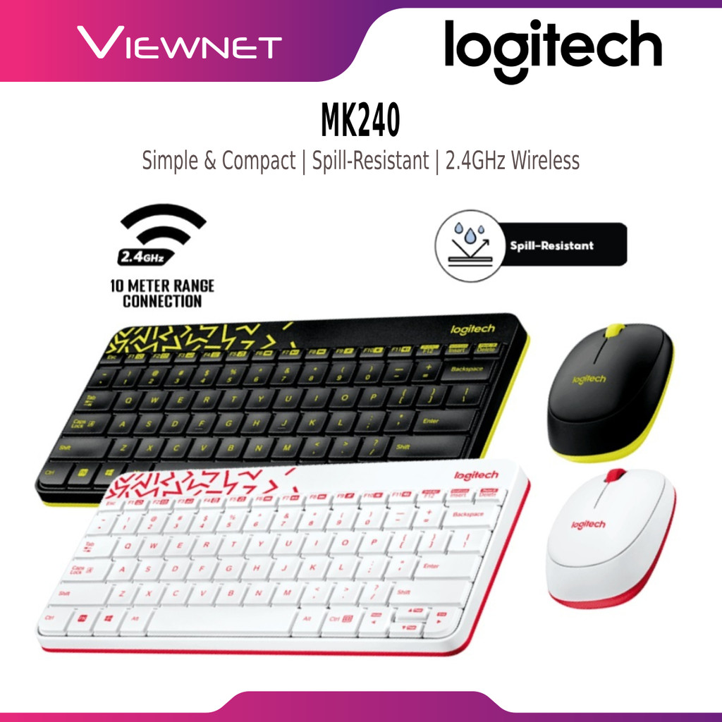 LOGITECH MK240 COMBO DESKTOP WIRELESS NANO COMPACT KEYBOARD &CONTOURED ...