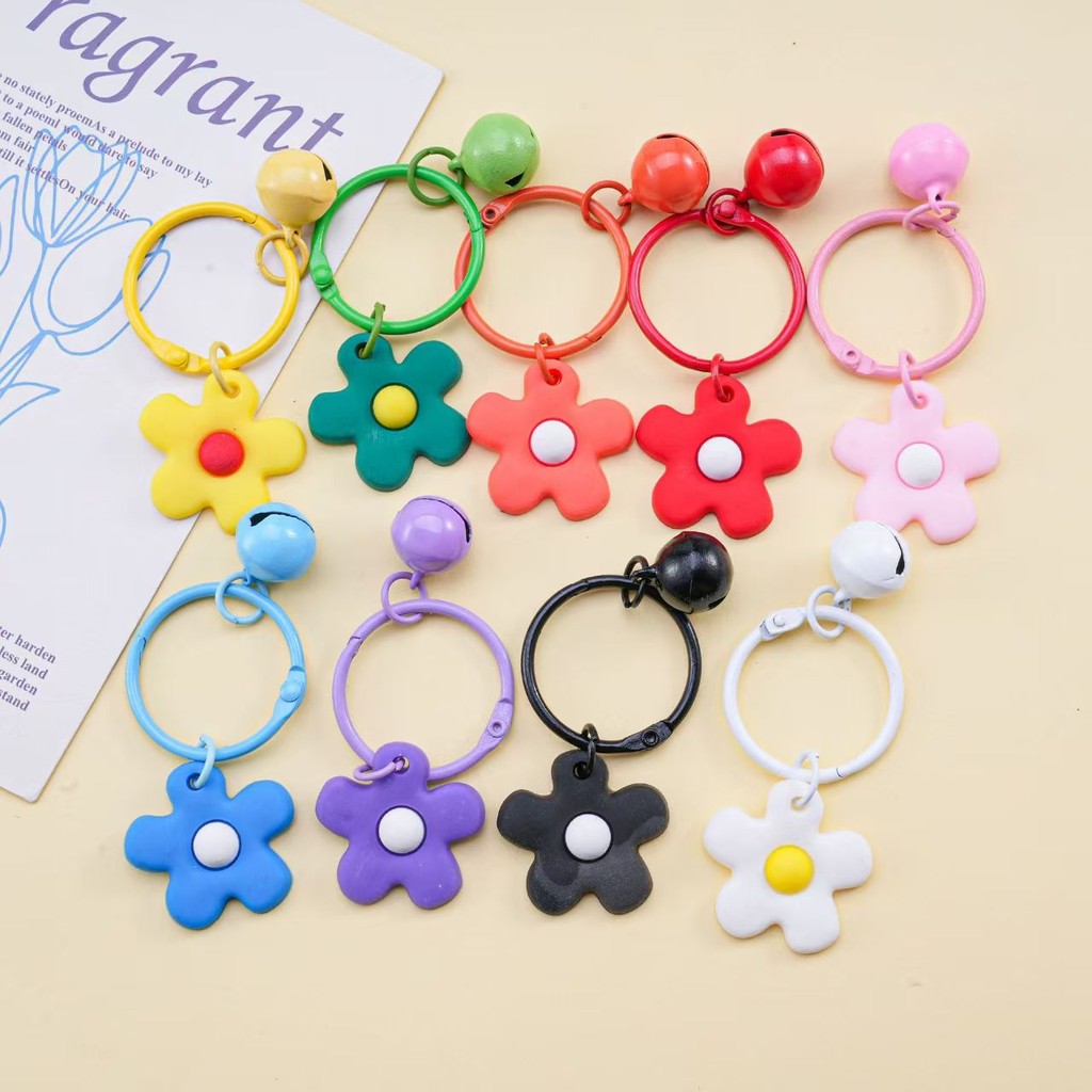 1-5set Style Cute Flower Keychain With Bell Tinkling Key Ring Backpack ...