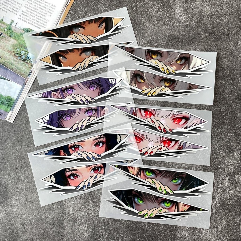 2Pcs JDM Anime Girl Eyes Sticker - Reflective Waterproof Decal for Car ...