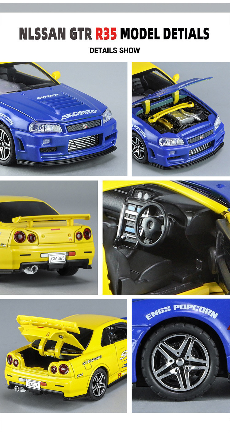 KLT 1:32 Nissan GTR R34 Metal Alloy Toys Car Model Diecast Vehicle For ...