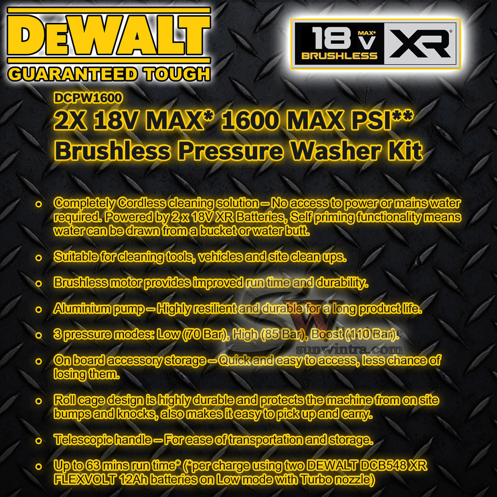 DEWALT 2x 18V/20V 110Bar Brushless High Pressure Washer , **BARE TOOLS ...