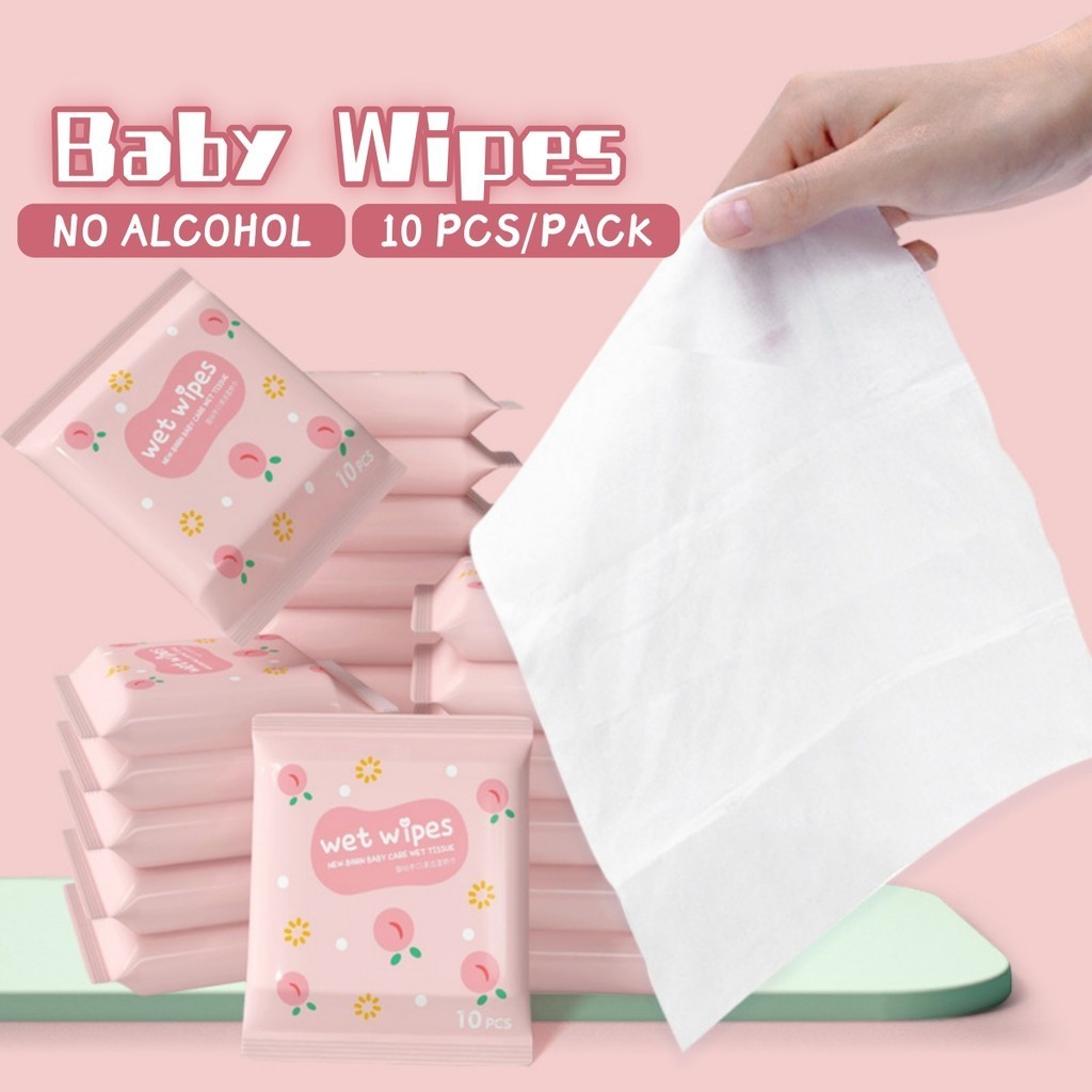 (10pcs/pack) Alcohol Free Baby Wipes Tissue Cute Travel Pocket ...