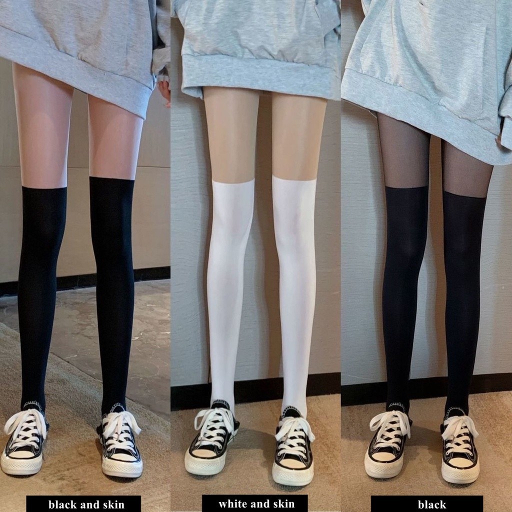 JK Tights Pantyhose Patchwork Sheer Black Thigh High Stockings Tights ...