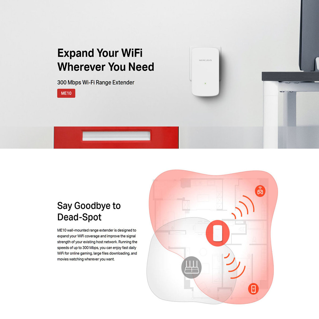 Mercusys ME10 300 Mbps Wi-Fi Range Extender | Shopee Malaysia