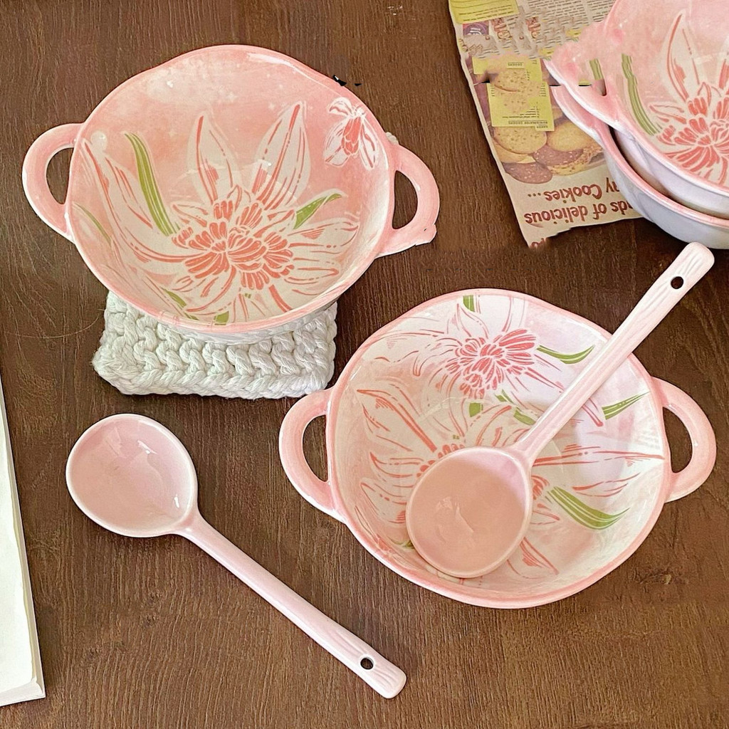 Double Ear Bowl New Chinese Lotus Double Ear Bowl Household Ceramic ...