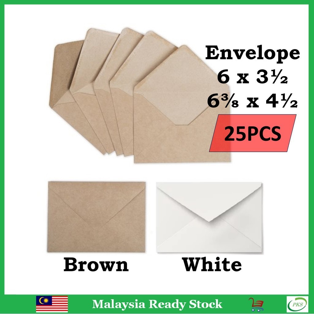 Brown / White / Blue Envelope Sampul Surat 25pcs (6x3½ / 6⅜x4½ ...