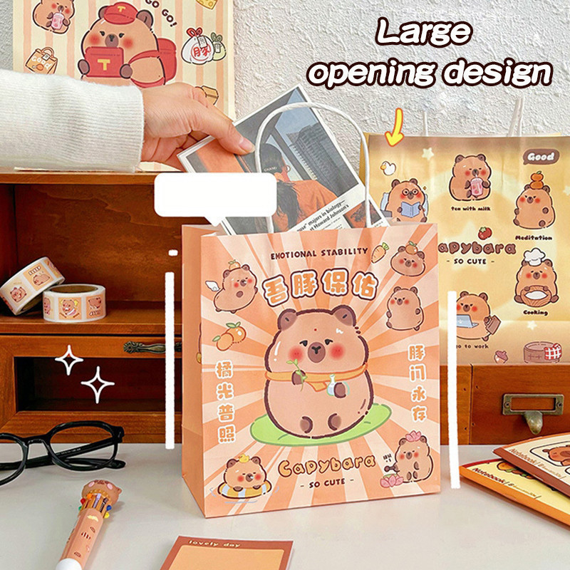 Cute Capybara Gift Bag Cartoon Portable Loopy Paper Bags Candy Color ...