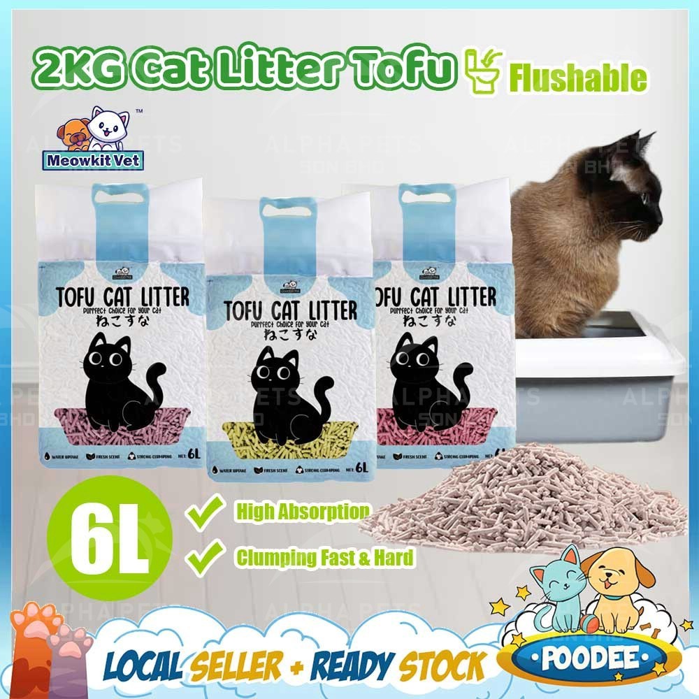 POODEE 6L Premium 2KG Tofu Cat Litter Clumping Cat Litter Tofu Cat Litter Sand Pasir Kucing Tofu ...