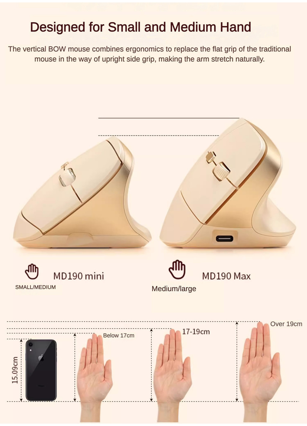 Bow MD190 mini Vertical Mouse Dual Mode 2.4g Wireless Bluetooth Laptop Portable Silent Universal ...