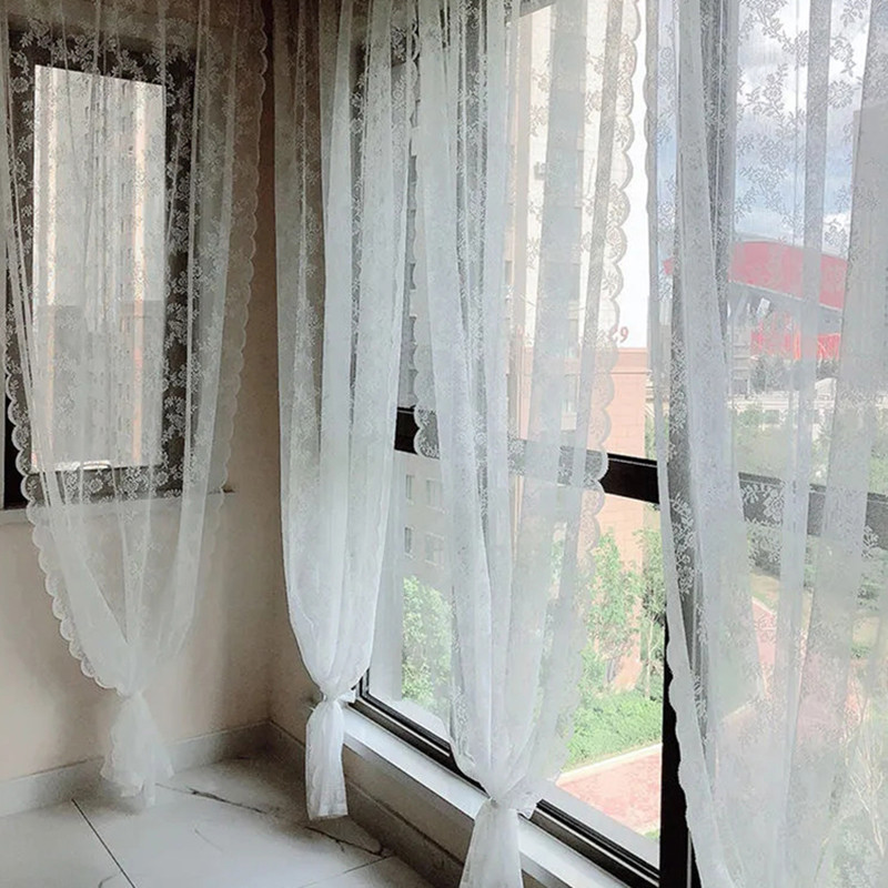 Ins Langsir Lace Hitam White Black Lace Curtain Window Screening ...