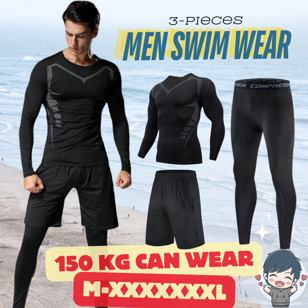 🔥🇲🇾 KOOWOO 🇲🇾🔥SF M-7XL Baju Penekan Saiz Plus Renang Jogging Gym Lelaki Kering Cepat Getah Kedap ...