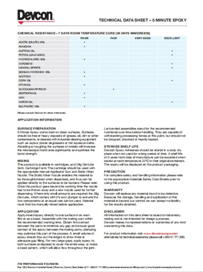 Devcon 5 Minute Epoxy 50ml Adhesive For Pipe Infrastructure Protection ...
