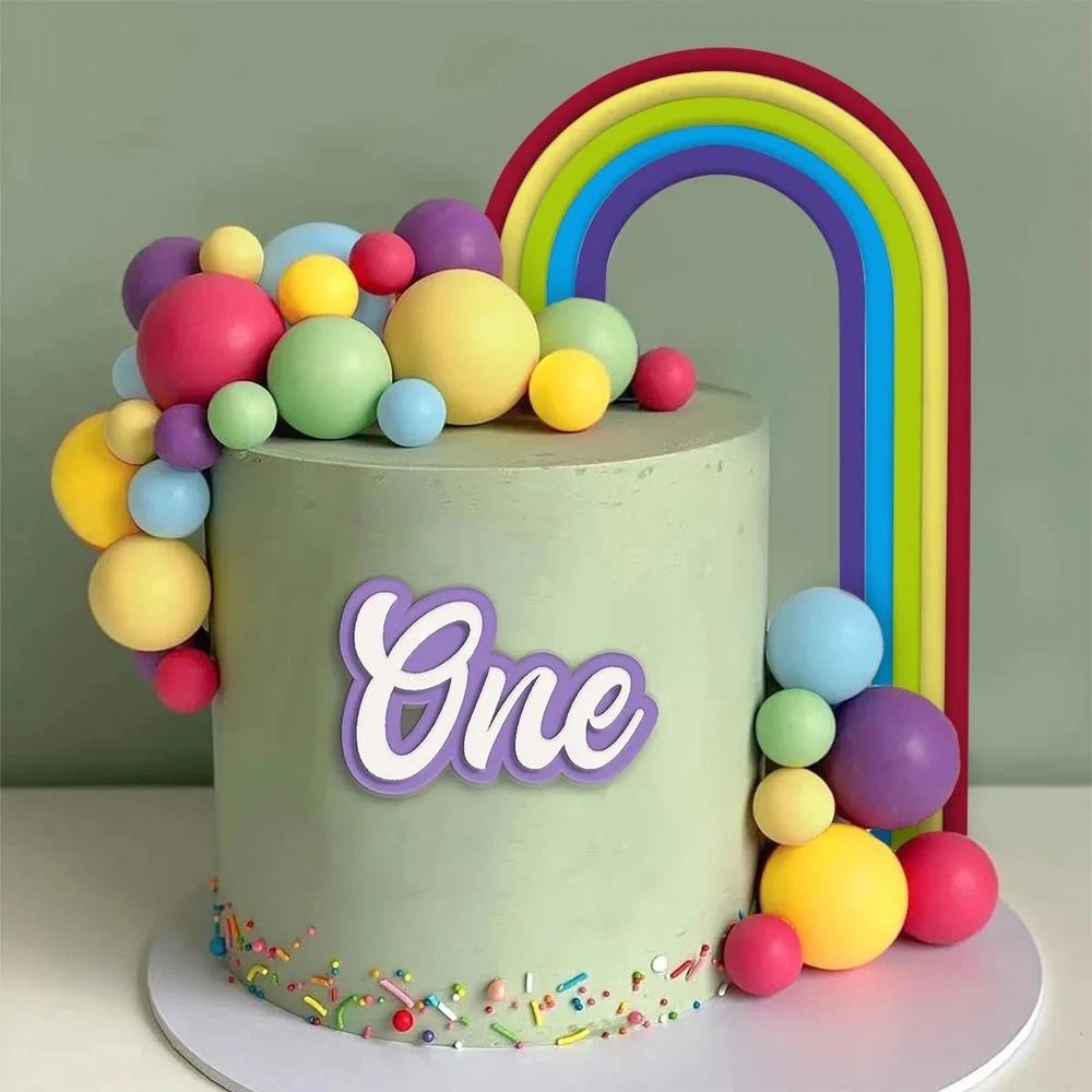 Rainbow Cake Toppers Pink Colorful Boho Brown Unicorn Rainbow Cake ...