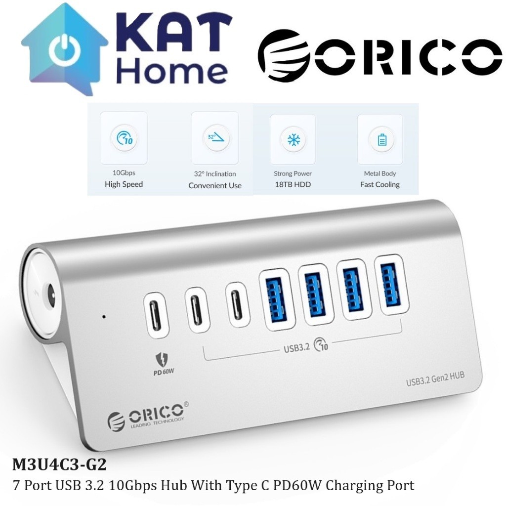 ORICO M3CU2‐G2 (4 PORT / 12V3A) / M3U4C3‐G2 (7 PORT / 24V3A) USB HUB USB3.2 10GBPS HIGH SPEED ...