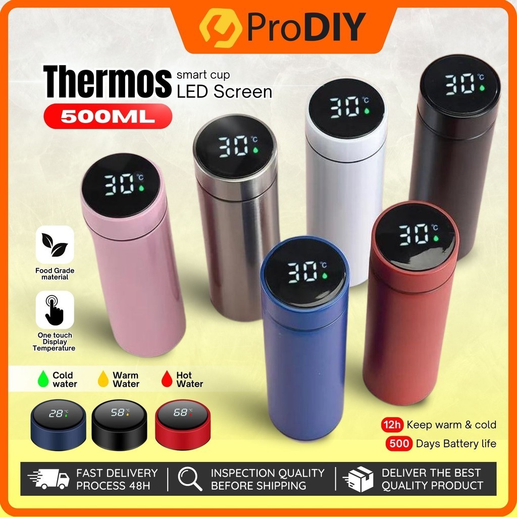 500ML Thermos Flask with LED Display Screen Temperature Sensor 304 ...
