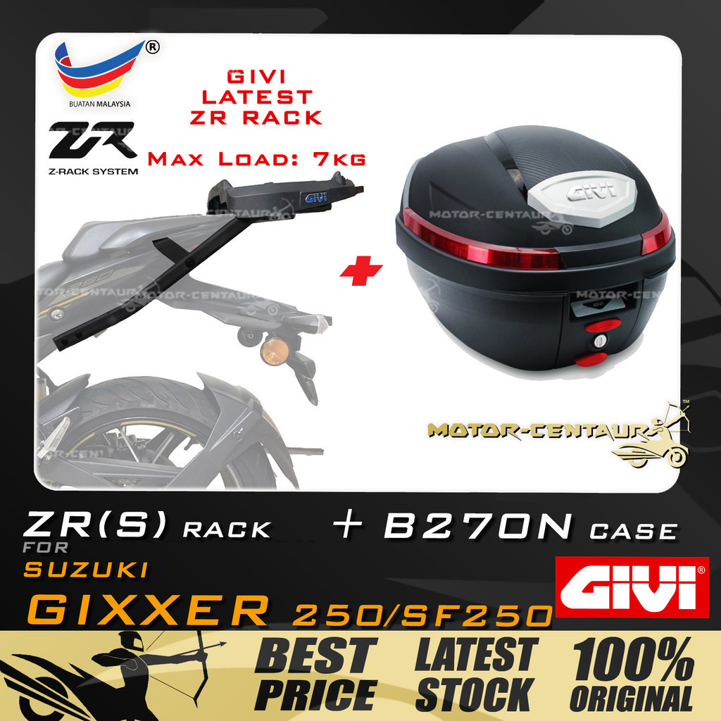 SET KOMBO KOTAK/BOX GIVI B27/B270/B32/B33/B42/B45 TOP CASE + SUZUKI GIXXER 250/SF250 ZR(S) 7KG ...