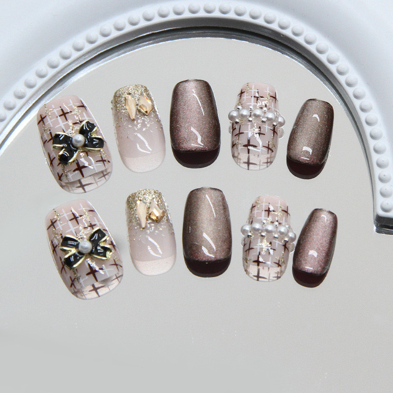 10PCS Cat Eyes Handmade Press on Nails Shiny Fake Nails with Jelly ...