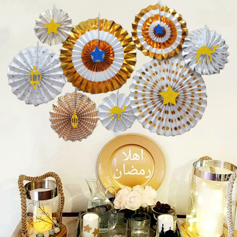 Ramadan Mubarak Decoration Paper Folding Fan Eid Mubarak Festival Home ...