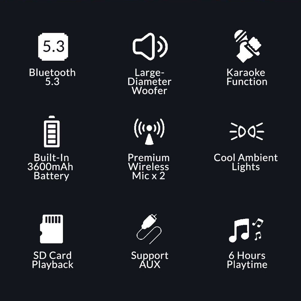 SonicGear IOX K800 Dual Mic Portable Karaoke Bluetooth 5.3 Wireless ...