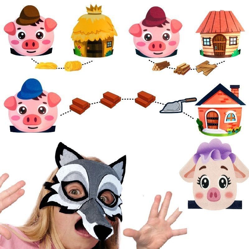 Children's Three Little Pigs Build House Props Headgear Cartoon Cute ...