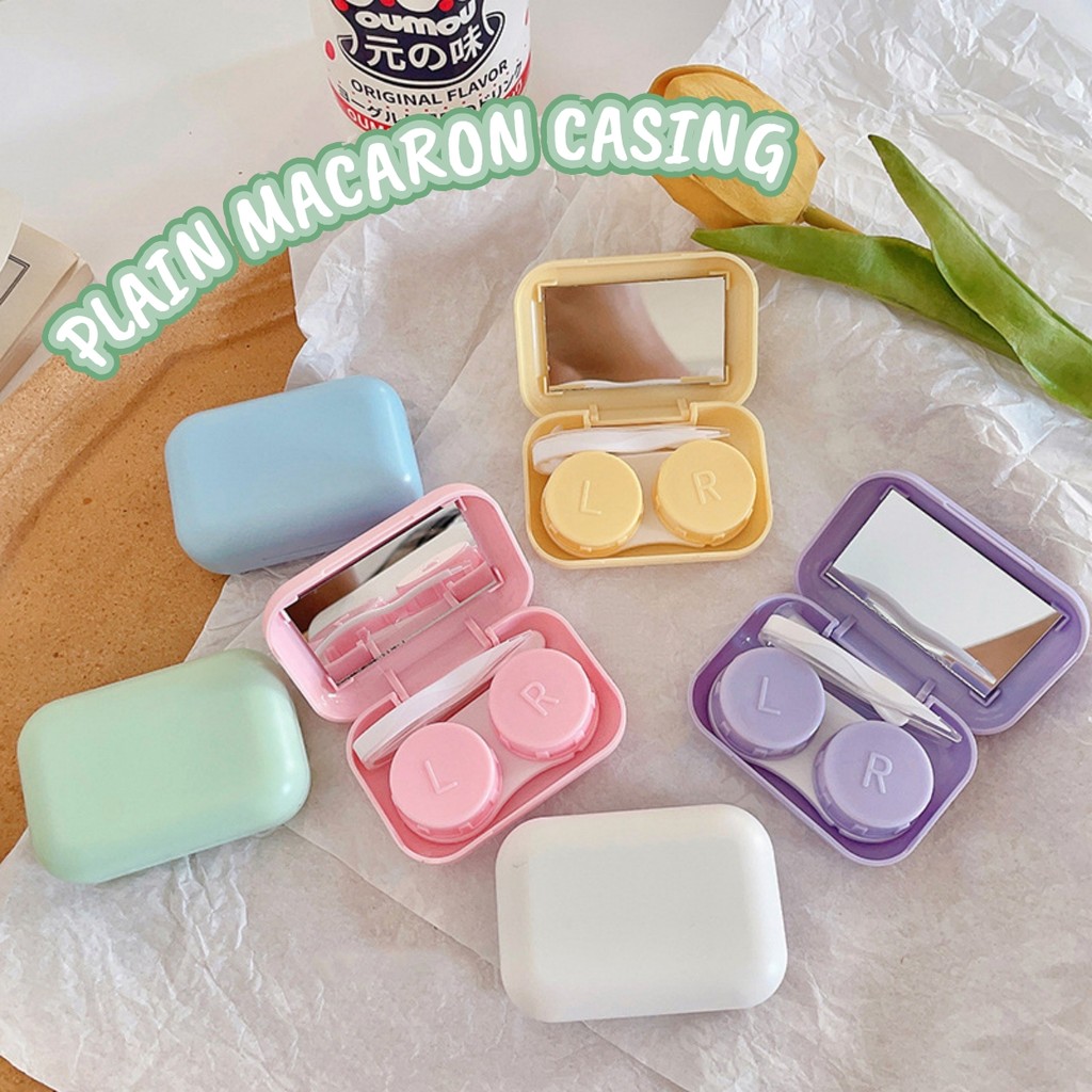 Plain Macaron Color Cute Travel Contact Lens Casing With Tools And ...