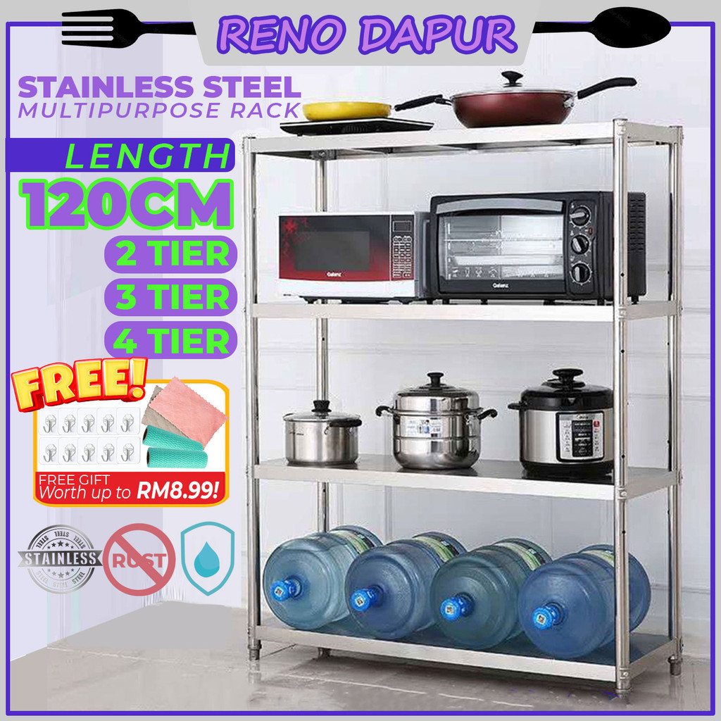 120cm Stainless Steel Kitchen Storage Rack Shelf Rak Dapur Rak Besi Rak ...