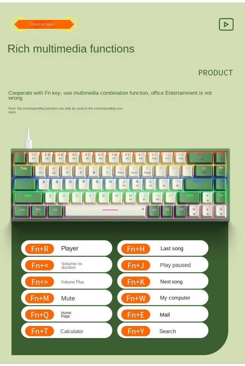 BOW G68S hot swap Real mechanical keyboard wired Rainbow light portable ...