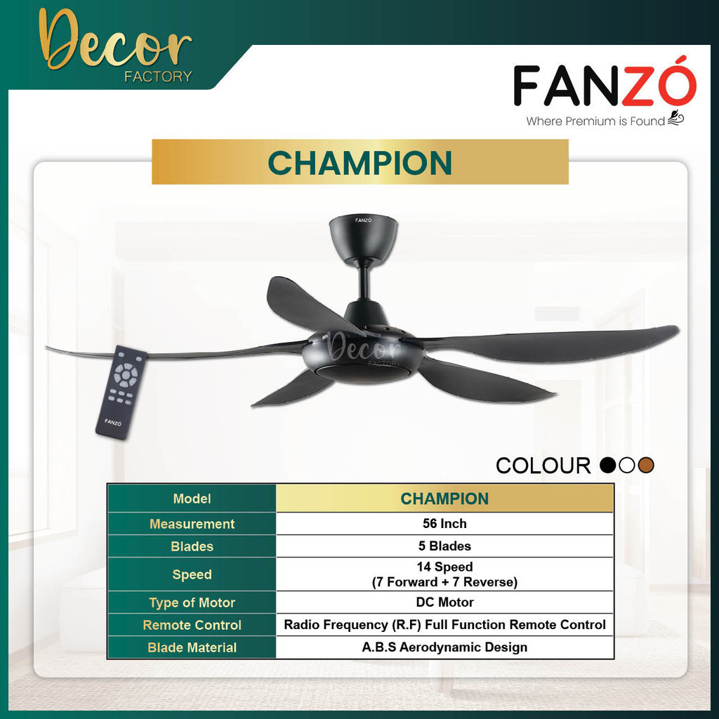 FANZÓ Fan FANZO CHAMPION Fan [NEW 2024] 56" 5 Blades 7 Speed DC Motor ...