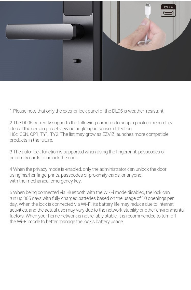 Ezviz DL05 Smart Home Security Fingerprint Door Handle Lock Smart ...