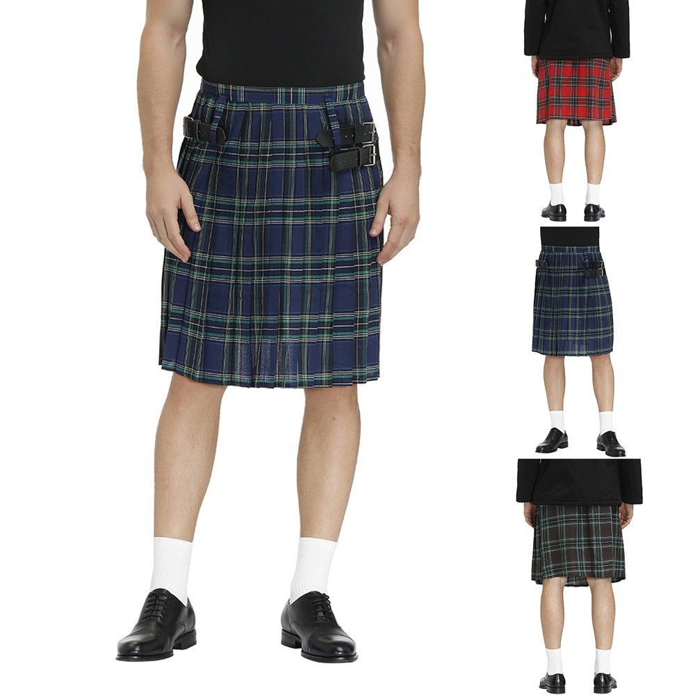 [Faustine 0626] Mens Scotland Kilts Highland Beer Tartan Kilt Pleated Goth Outdoor Utility Skirt ...