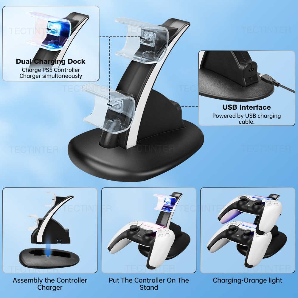 Dual Fast Charger for PS5 Controller Stand Docking Station Cradle For ...