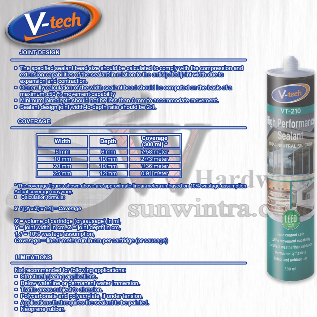 V-Tech 300ML VT-210 High Performance Sealant 100% Neutral Silicone ...
