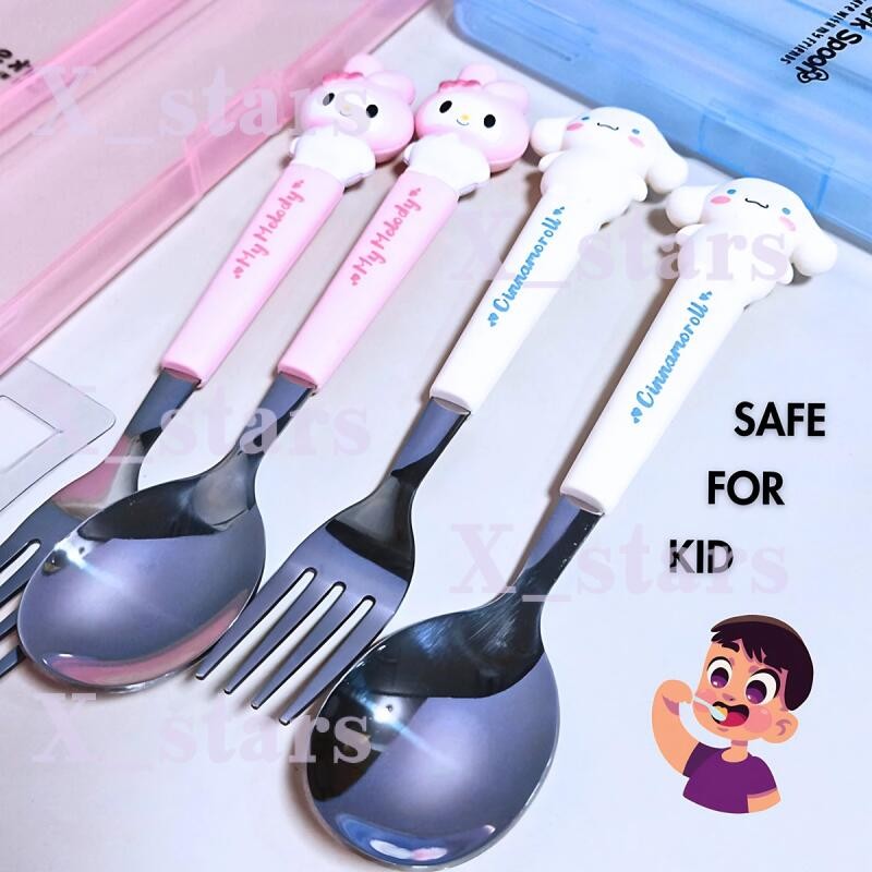 Kuromi Kids Stainless Steel Spoon Fork Set With Box Sanrio Melody ...