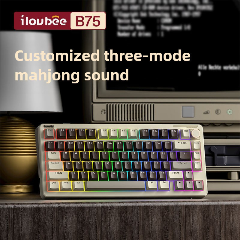 ILovbee B75 Mechanical Keyboard Wired Wireless BT/2.4G Gasket Structure RGB Knob Full-key Hot ...