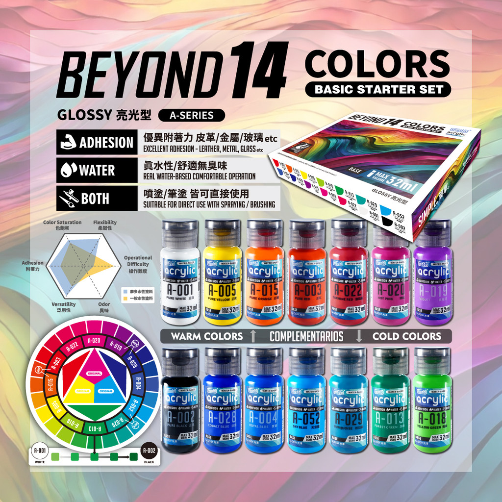 Modo Acrylic Water-Based Colors BEYOND 14 Colors Basic Starter Set ...