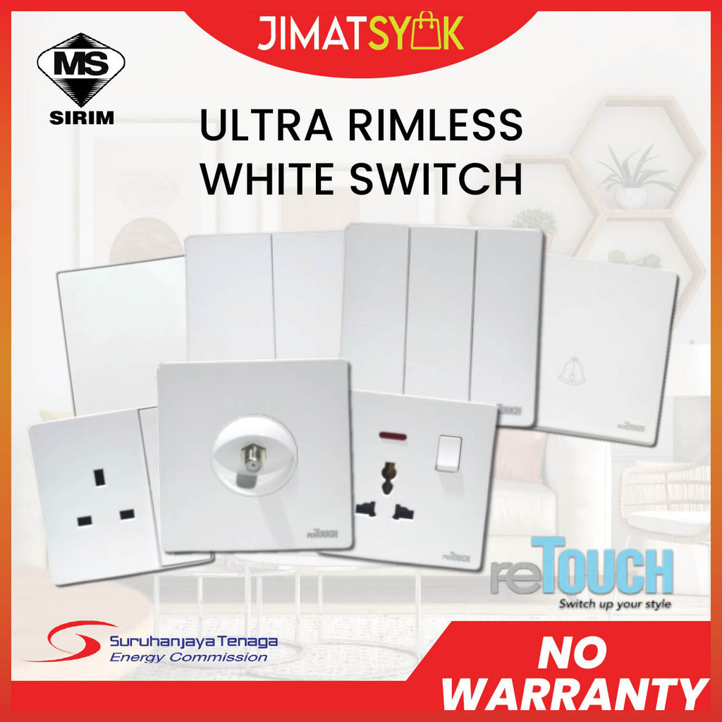[SIRIM] reTouch Ultra Rimless Switch 1/2/3/4 Gang White Series Modern ...