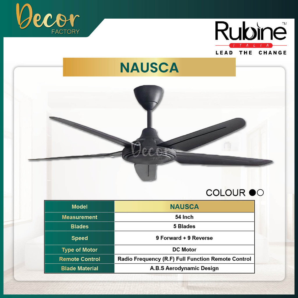 RUBINE Fan RUBINE NAUSCA Series 54" 5 Blades 18 Speed DC Motor Remote Control RUBINE NAUSCA ...