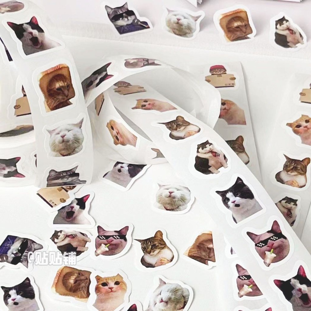 Meow Small Emoji Cute Roll Sticker High-value Creative Decoration ...