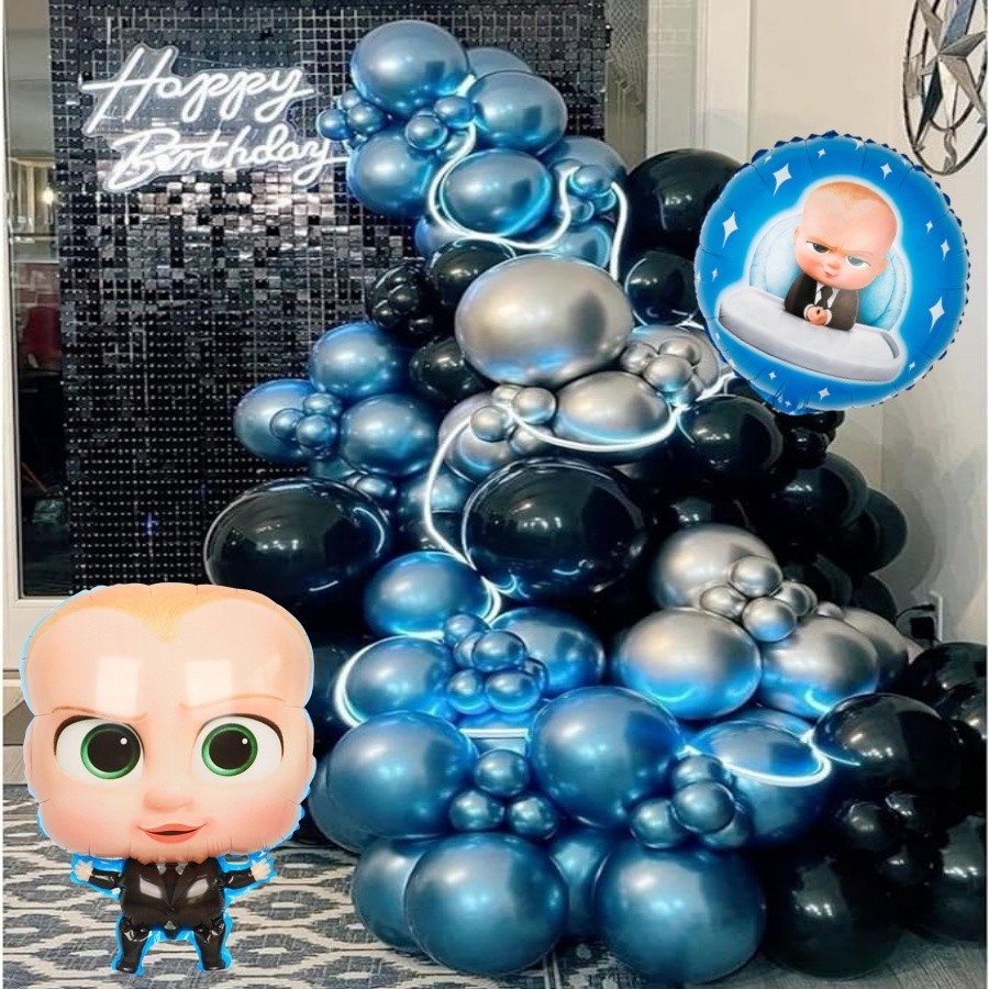 84pcs Baby Boss Metallic Blue Metallic Silver Black Balloon & Gold ...