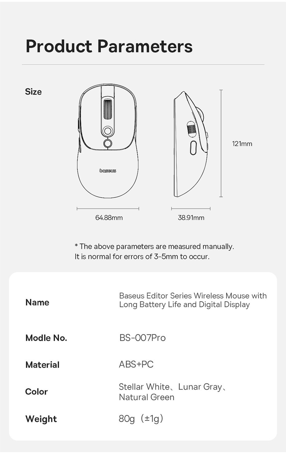 Baseus Editor Series Wireless Mouse with Long Battery Life Digital ...