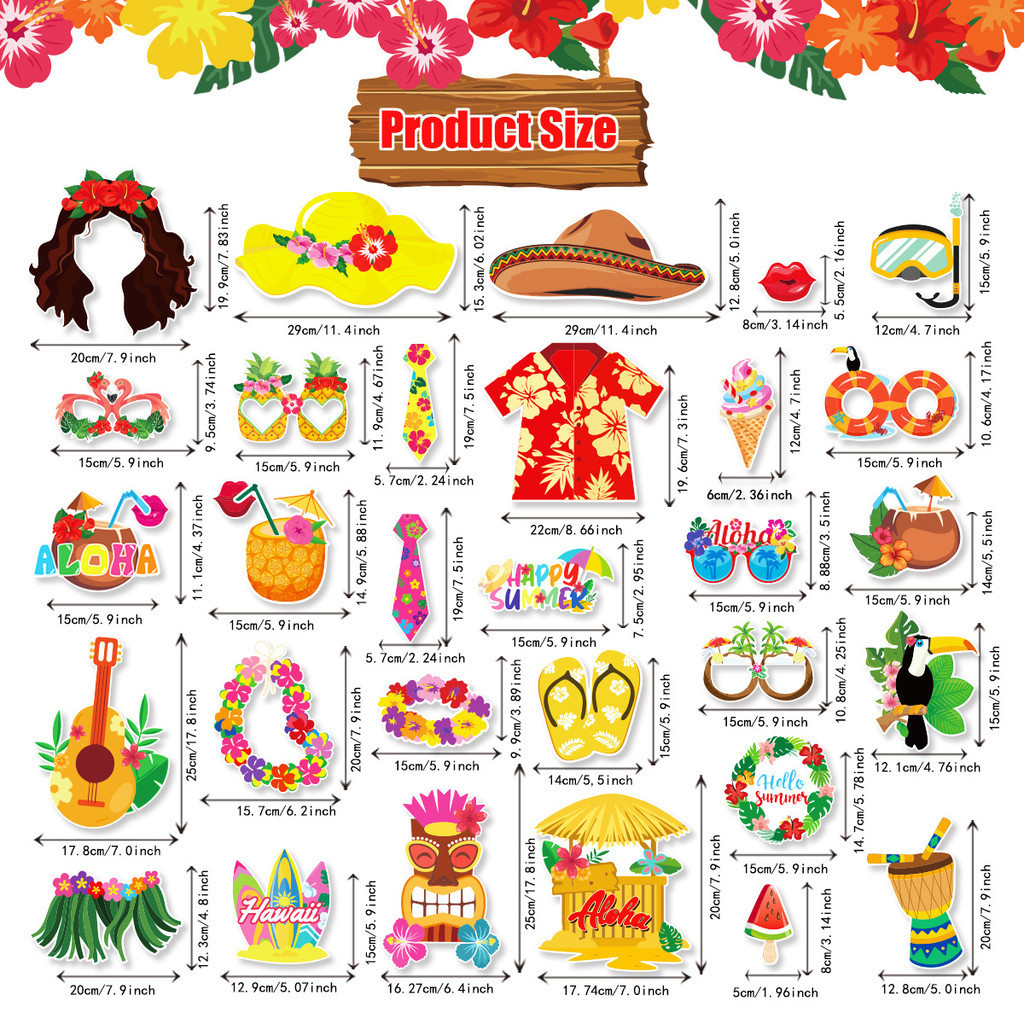 30pcs Hawaiian Photo Booth Props Set Hawaiian Party Photography Summer ...