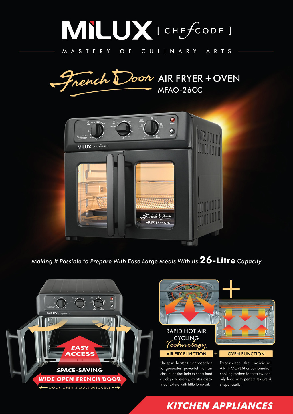 Milux 26L Air Fryer Oven MFAO26CC | Shopee Malaysia