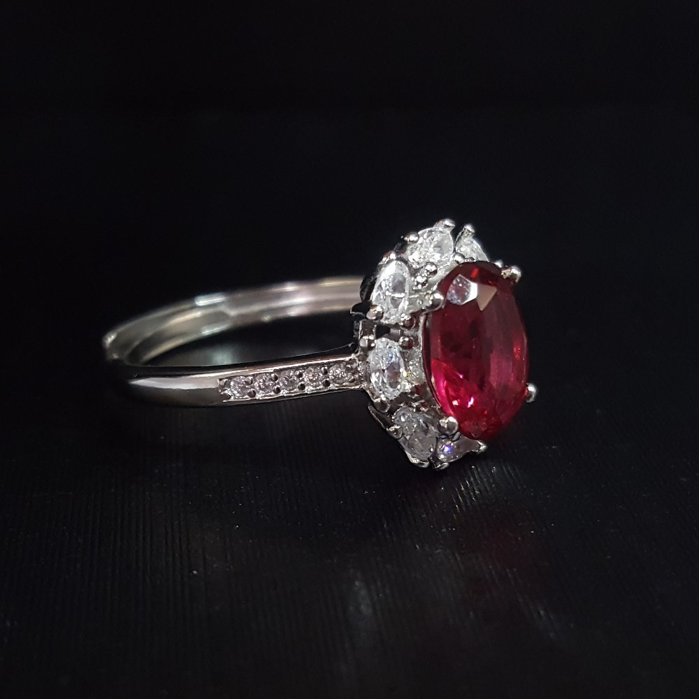 Classic S925 Silver Plated Rock Candy Diamond Princess Diana Style Pigeon Blood Red Corundum ...
